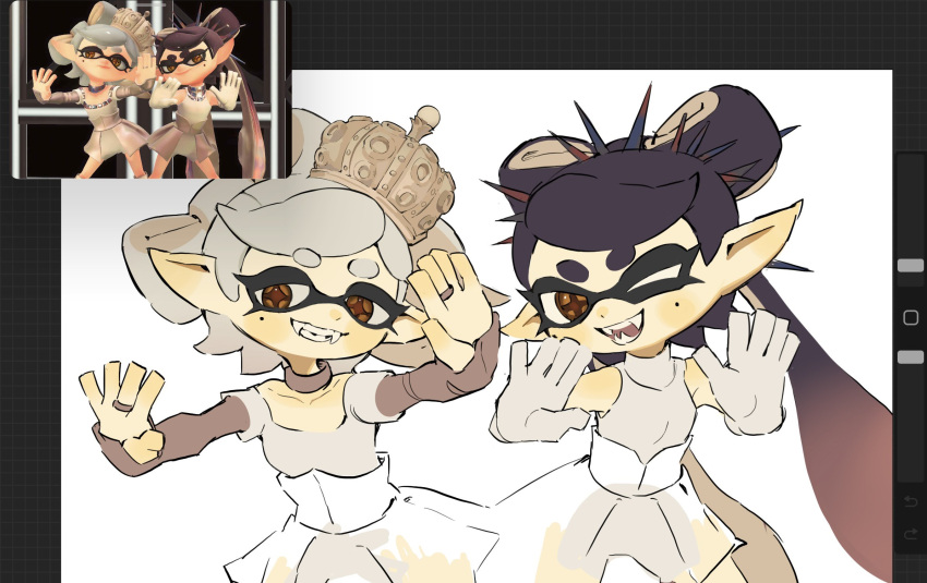 Safebooru - 2girls art program in frame callie (splatoon) crown dancing dress fangs game ...