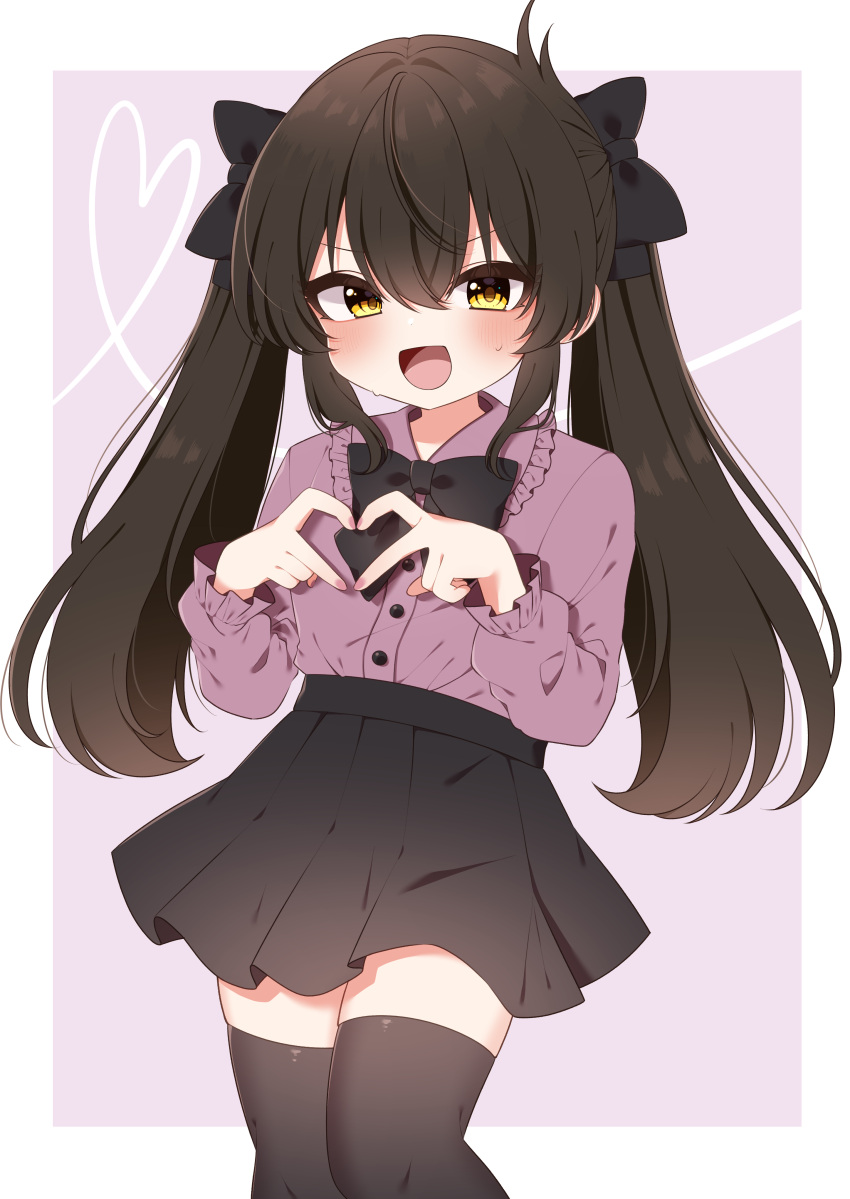 Safebooru - 1girl 4-finger heart hands absurdres black bow black bowtie black skirt black ...