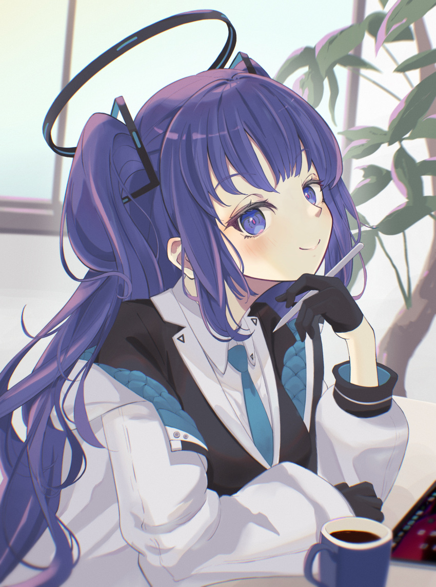 Safebooru - 1girl absurdres black gloves black halo black suit blue archive blue necktie closed ...