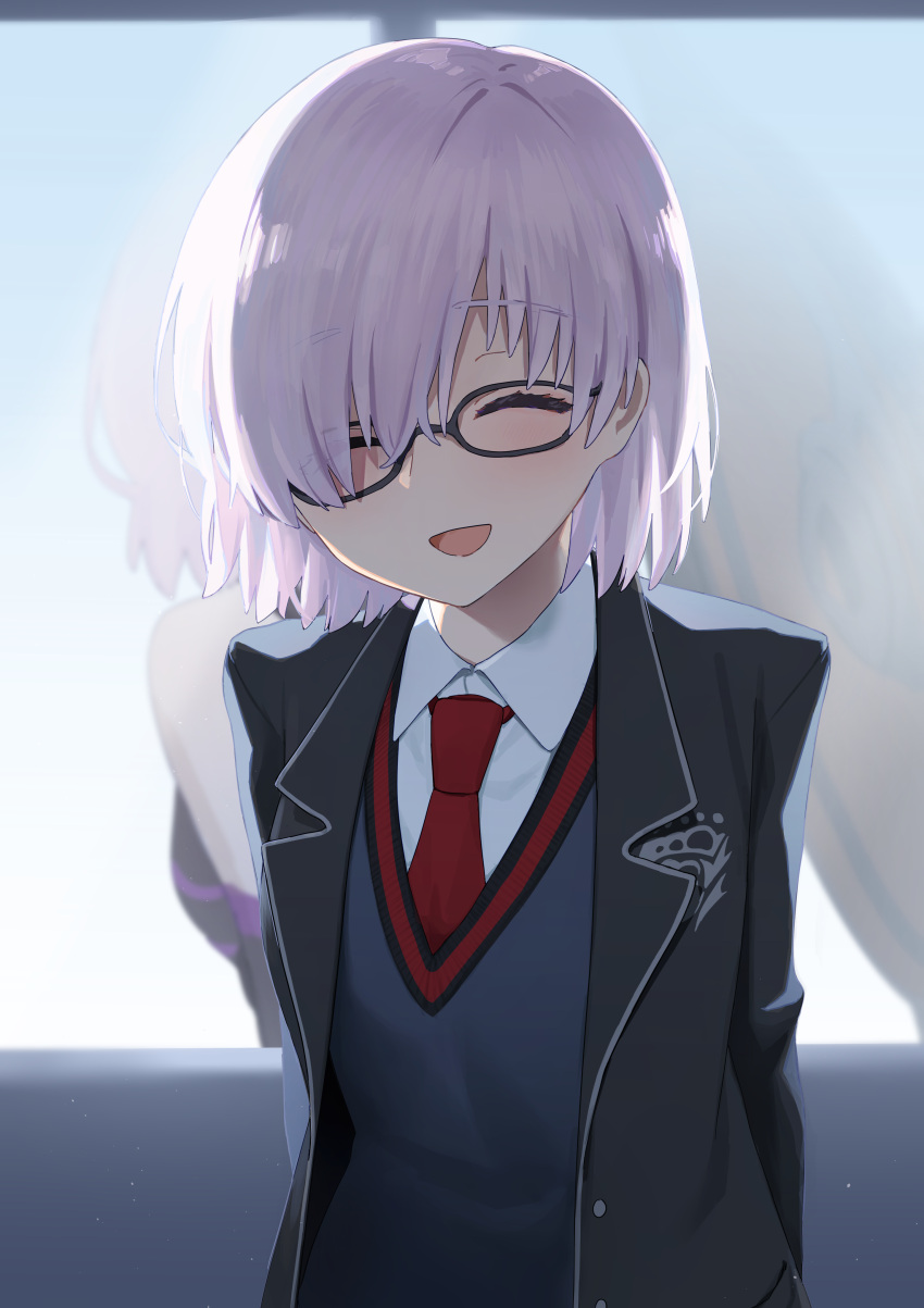 Safebooru - 1girl absurdres air rocket arms behind back black-framed eyewear black jacket black ...