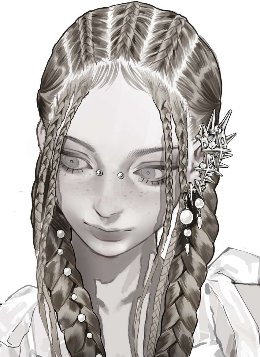 Safebooru - braid braided bangs braided ponytail bridge piercing ...