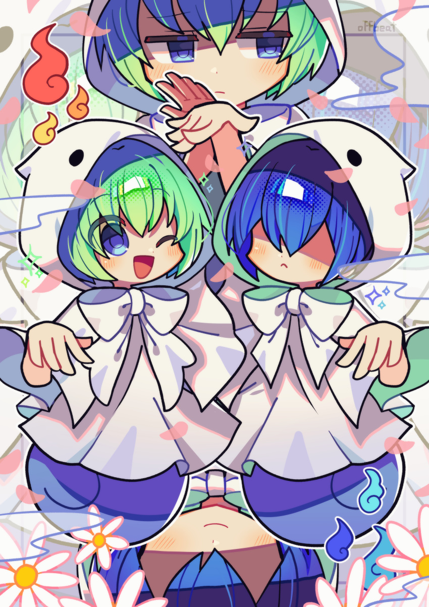 Safebooru - 1boy 1girl absurdres arm up blue eyes blue hair blush brother and sister closed ...