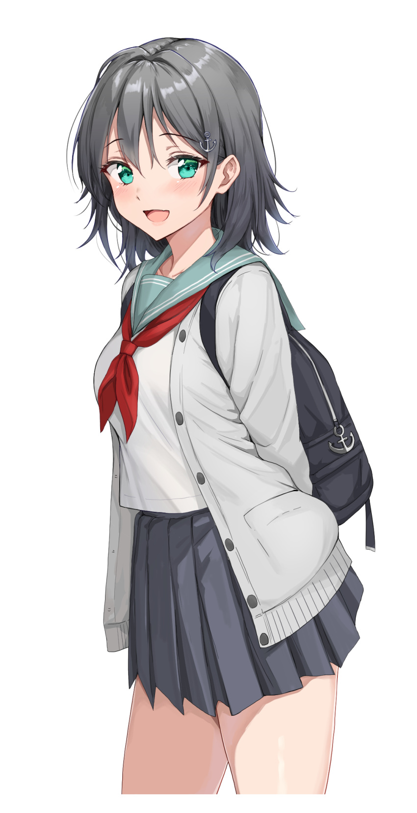 Safebooru - 1girl :d alternate costume amagi (amagi626) anchor hair ornament arms behind back ...