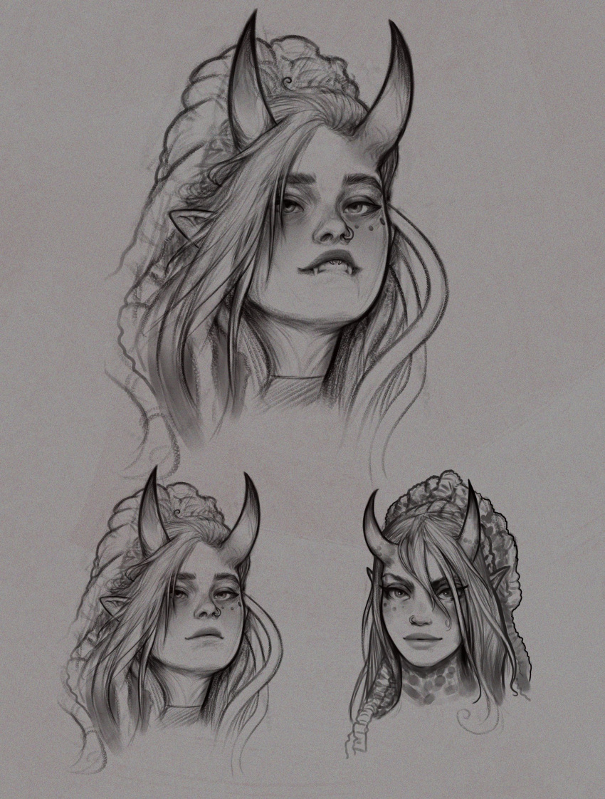 Safebooru - 1girl absurdres closed mouth cropped head demon horns fangs ...