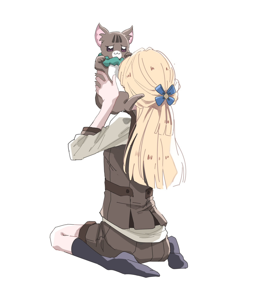 Safebooru - 2girls aqua scrunchie back blonde hair brown fur cat face ...