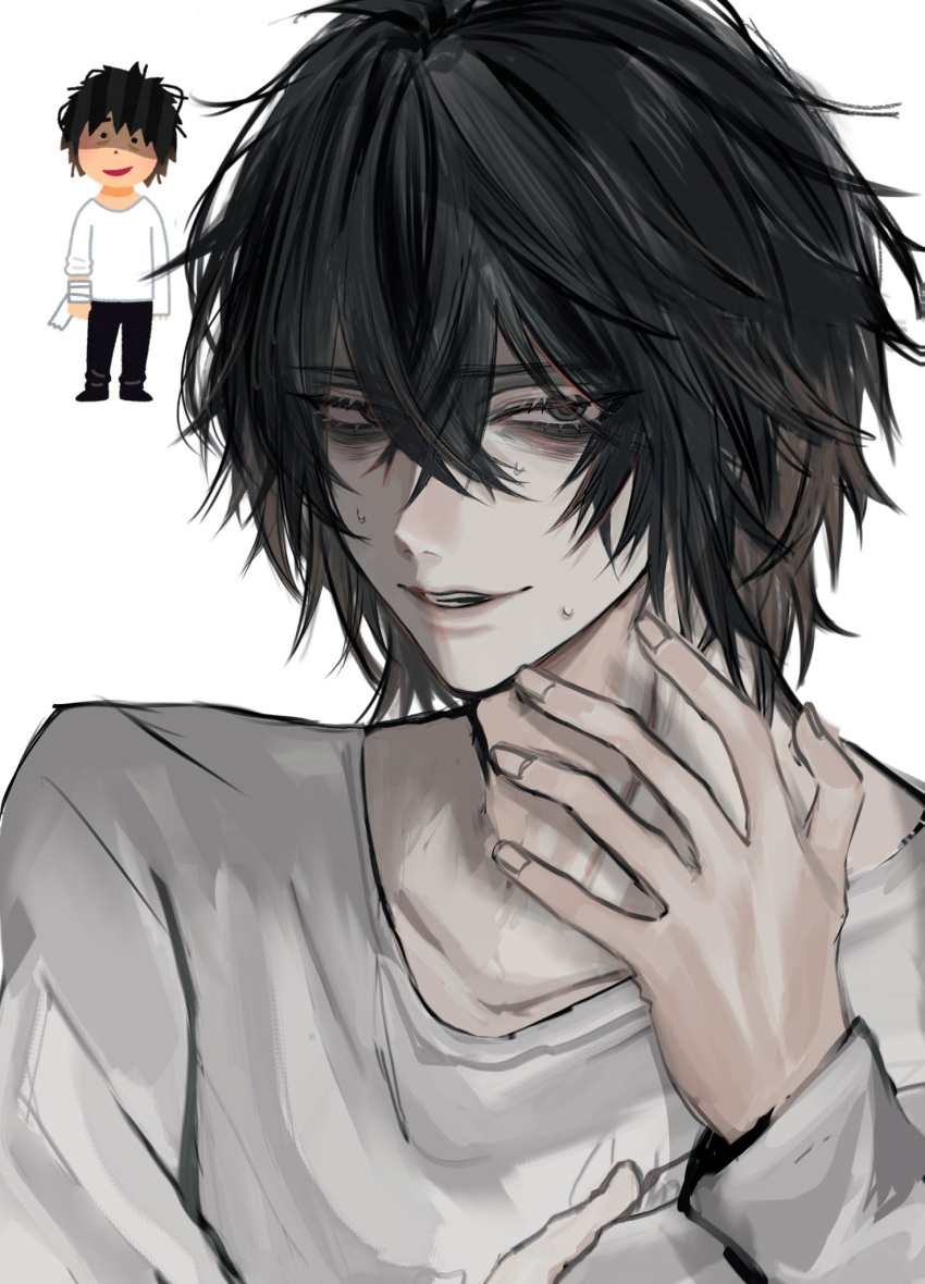 Safebooru - 1boy arm up bags under eyes black hair brown eyes ...