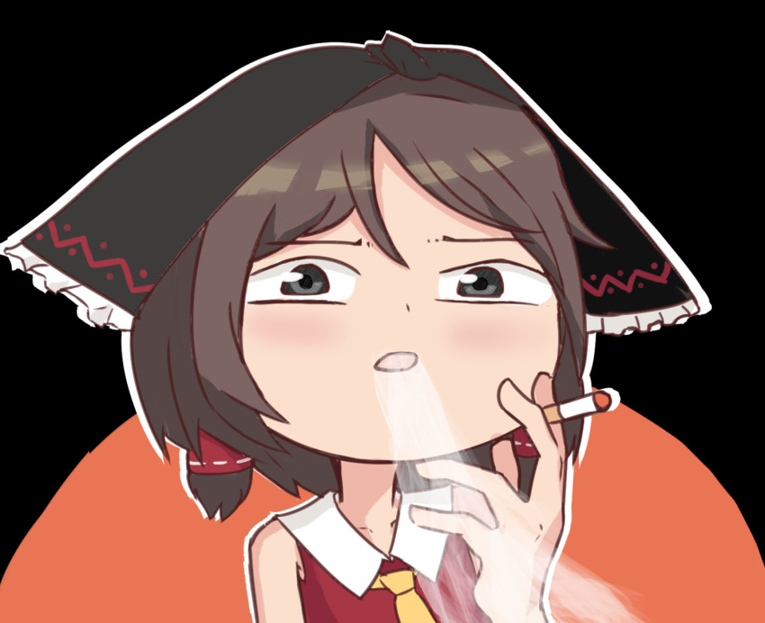 Safebooru - 1girl black background black bow black eyes blowing smoke ...