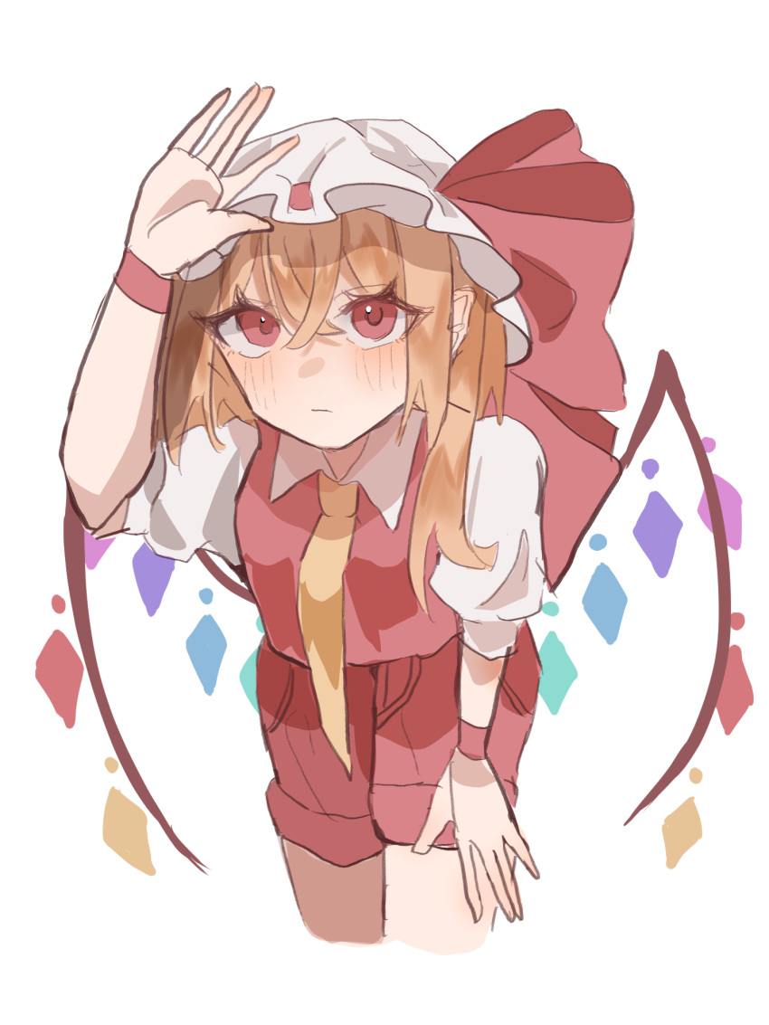 Safebooru - 1girl ascot blonde hair blush cowboy shot crystal crystal wings flandre scarlet hat ...