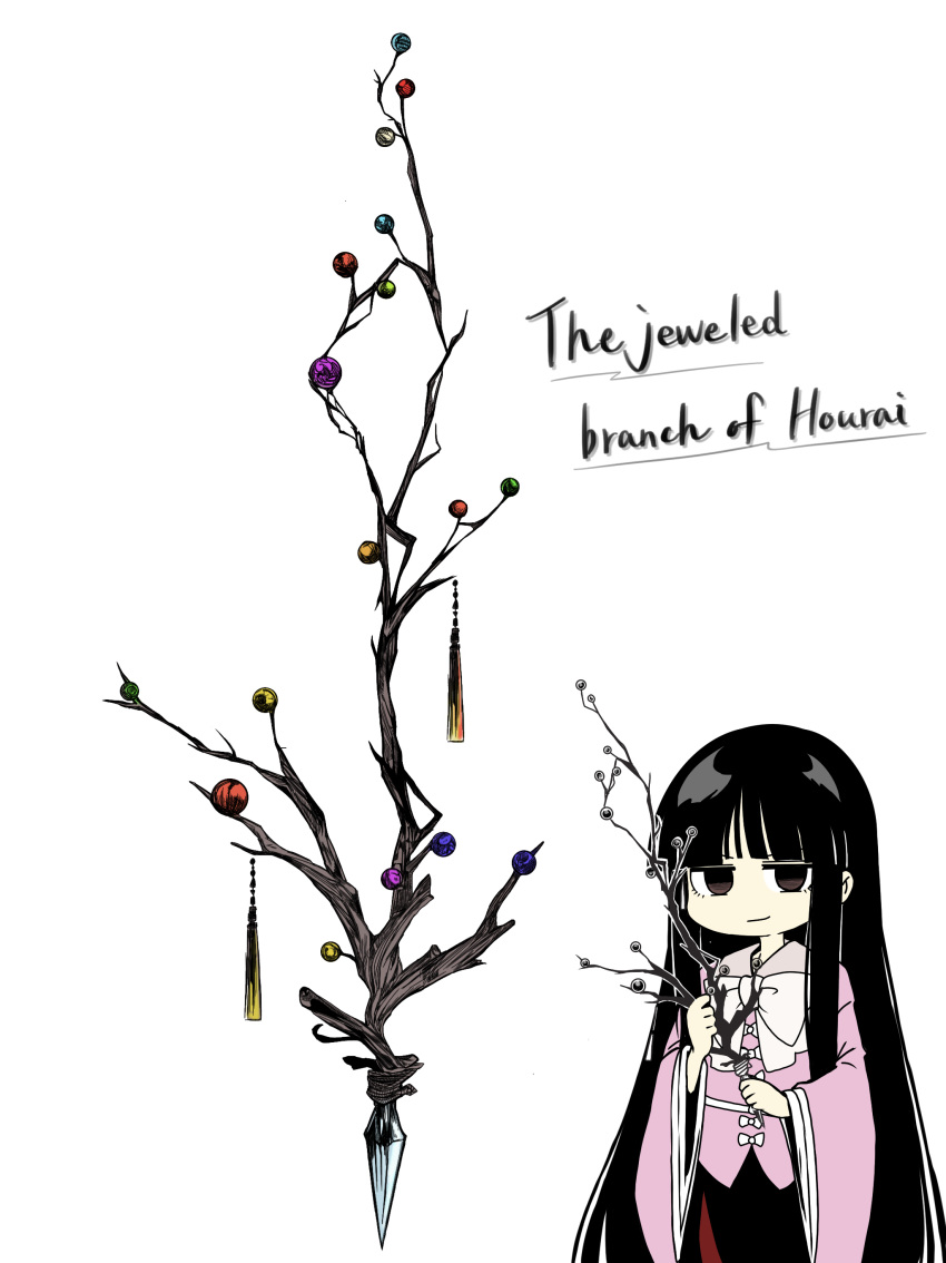 Safebooru - 1girl absurdres black hair blunt bangs bow bowtie branch ...