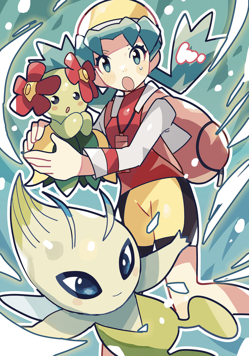 Safebooru - 1girl :o anidler91 backpack bag bellossom black shorts blue ...