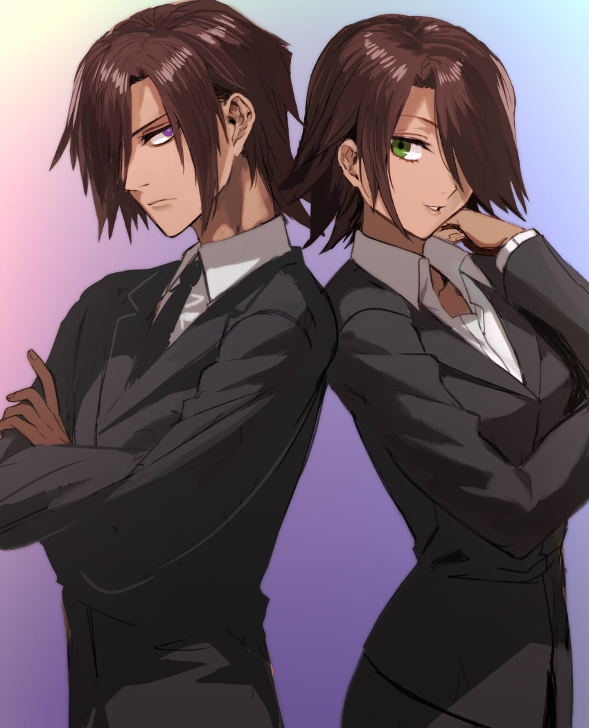 Safebooru - 1boy 1girl absurdres black jacket black necktie brown hair business suit collared ...