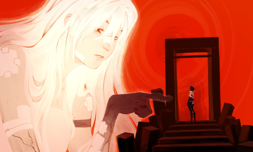 Safebooru - 2girls android ariane yeong arm tattoo armor bandaged arm bandages bandaid bandaid ...