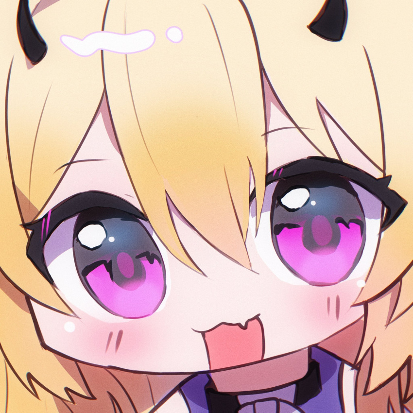 Safebooru - 1girl black horns blonde hair blush cerber (vtuber) close ...
