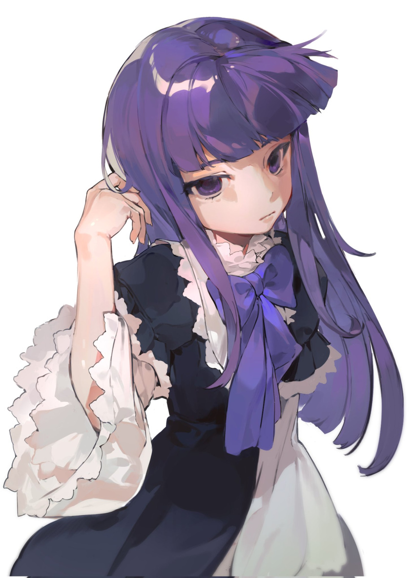 Safebooru - 1girl baifeidaiwang black dress blue eyes blue hair blue ribbon blunt bangs closed ...