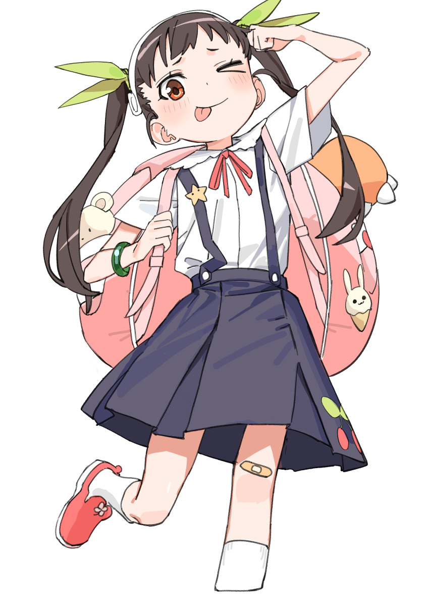 Safebooru - > o 1girl ;p absurdres arm up backpack bag bandaid bandaid ...