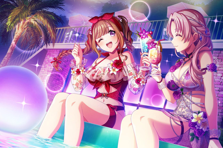 Safebooru - brown hair d4dj long hair mizushima marika smile swimsuit violet eyes wink | 5304672