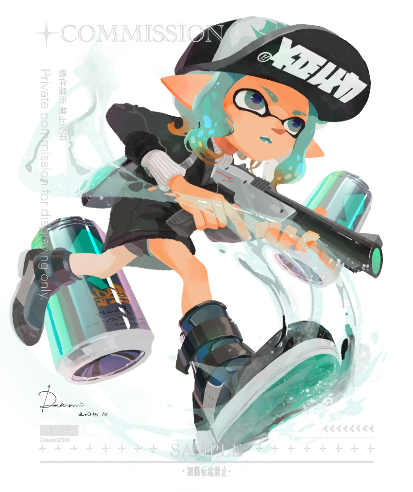 Safebooru - 1boy absurdres aqua hair baseball cap can commission daami ...