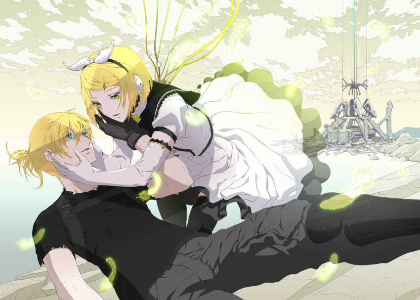Safebooru - 1boy 1girl black shirt blonde hair blue eyes clouds dress ...