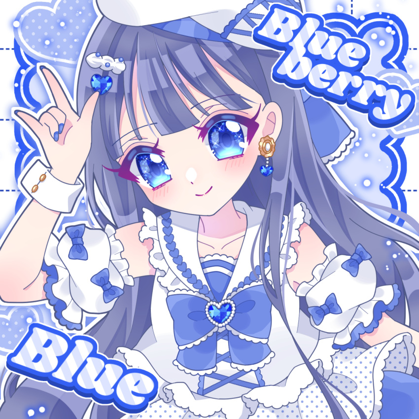 Safebooru - 1girl beret blue bow blue bowtie blue eyes blue gemstone blue nails blue theme ...