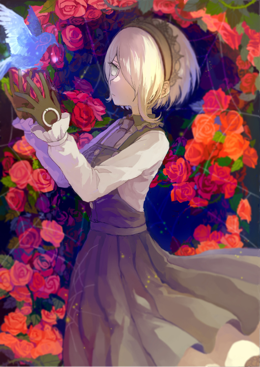 Safebooru - 1girl bird bird on hand black dress black gloves blonde ...