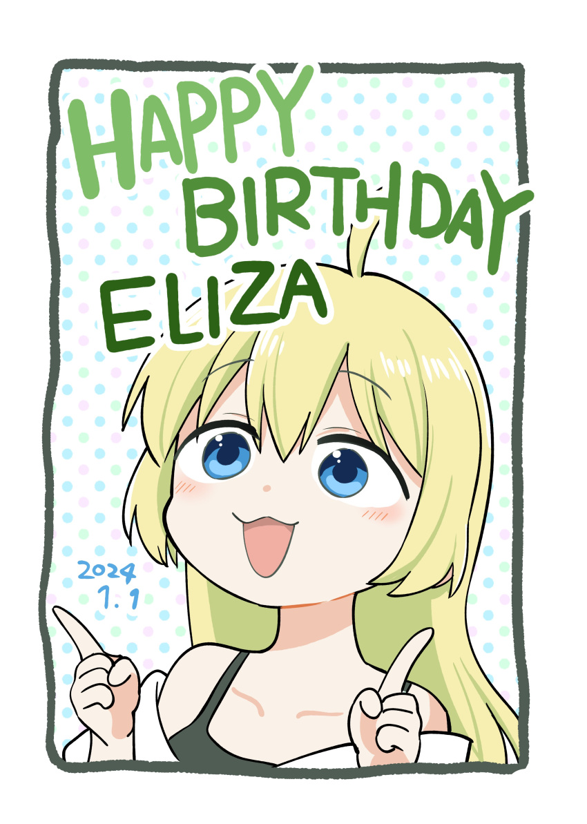 Safebooru - 1girl absurdres ahoge blonde hair blue eyes bocchi the rock! camisole dated happy ...