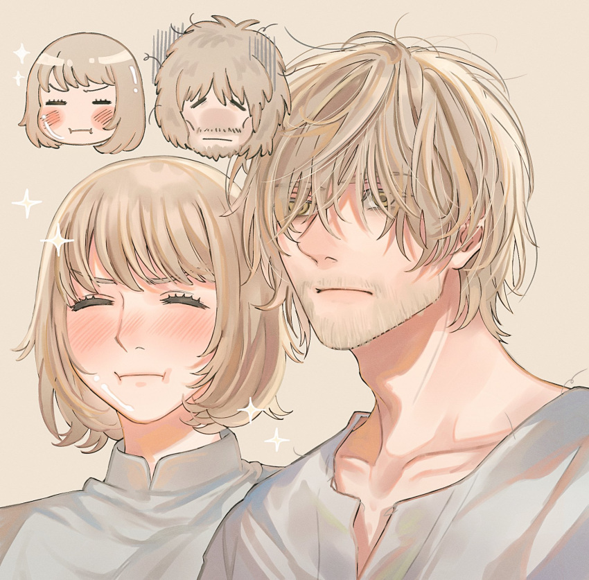 Safebooru - 1boy 1girl alternate hairstyle beard blonde hair blush ...