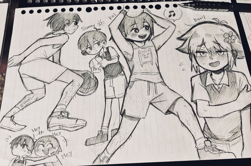 Safebooru - 3boys arms up ball basil (faraway) (omori) basil (omori ...