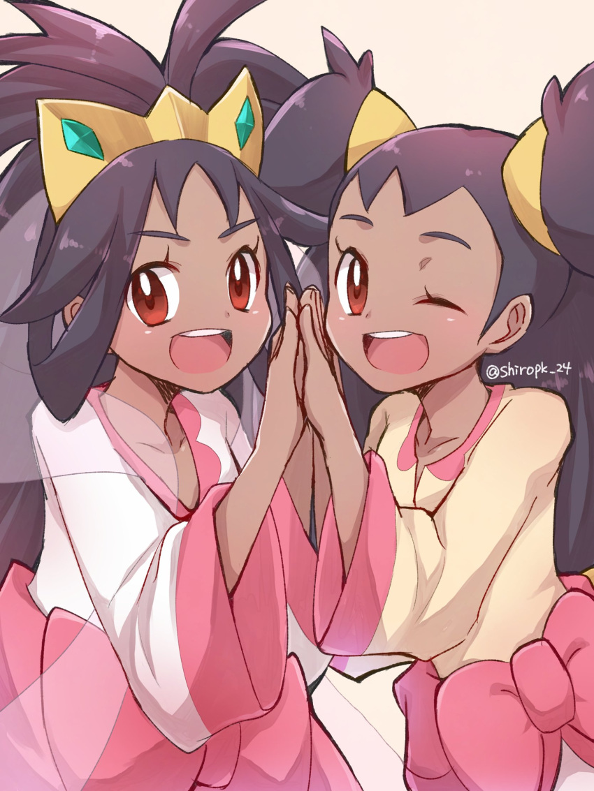 Safebooru - 2girls :d ;d dark-skinned female dark skin dress hand to hand highres iris (pokemon ...