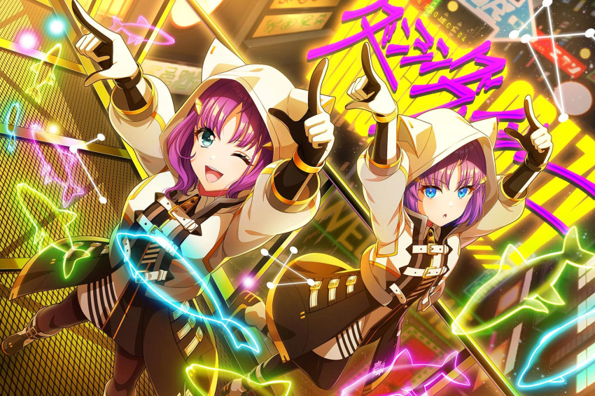 Safebooru - d4dj dress green eyes hidaka saori purple hair short hair smile | 5305218