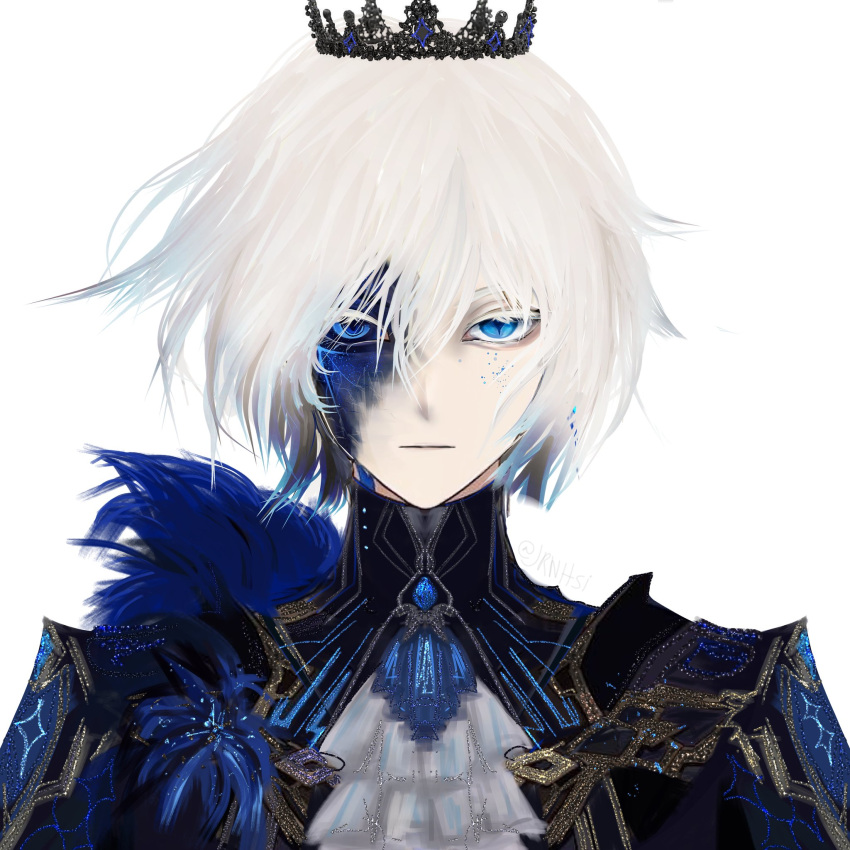 Safebooru - 1boy ascot black coat black crown black shirt blonde hair blue ascot blue eyes blue ...