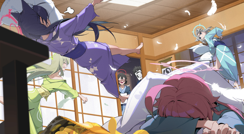 Safebooru - 1boy 5girls ^ ^ ahoge animal ear fluff animal ears ayane (blue archive) bath yukata ...