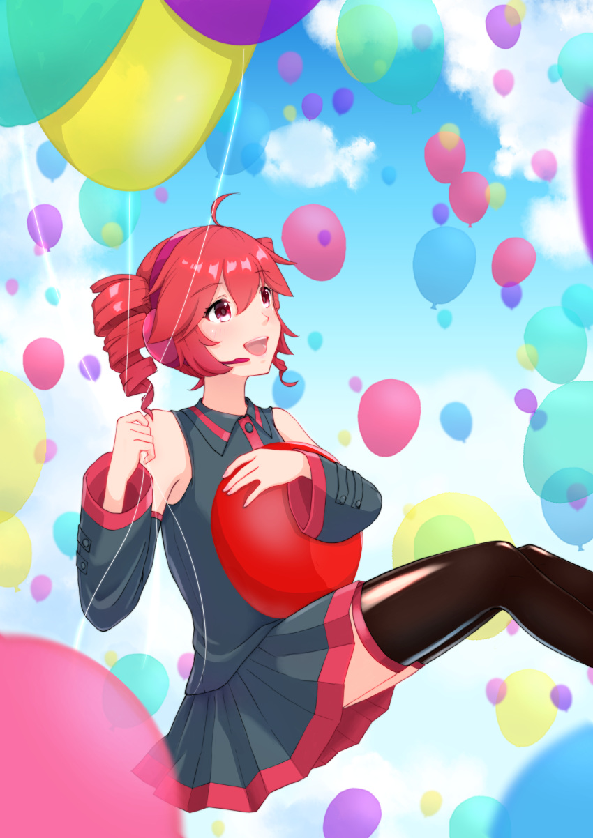 Safebooru - 1girl absurdres ahoge balloon bare shoulders black shirt black skirt black sleeves ...