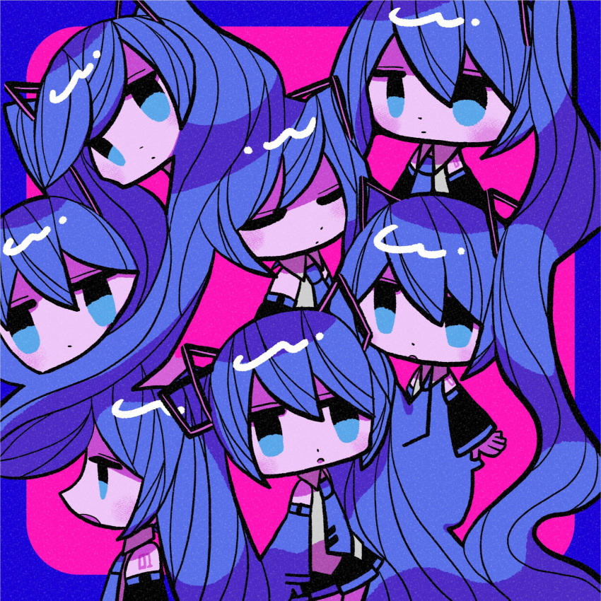 Safebooru - 6+girls blue border blue eyes blue hair blue necktie border ...