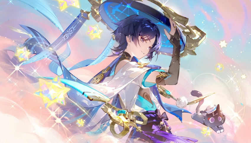 Safebooru - 1boy aqua gemstone aqua kimono aqua sleeves armor belt black belt black bodysuit ...