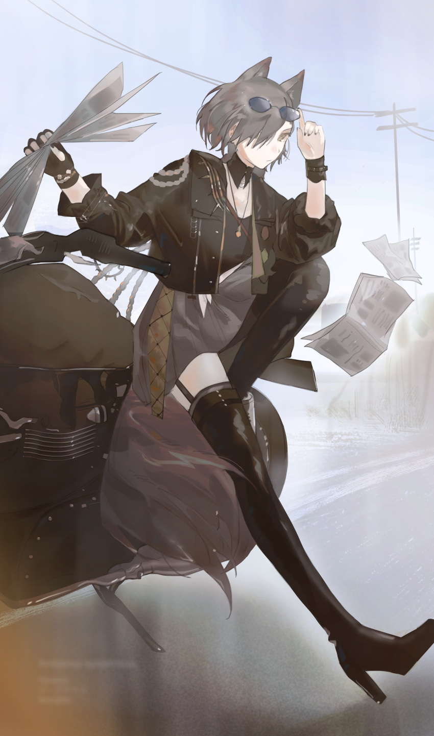 Safebooru - 1girl absurdres ambience synesthesia animal ears arknights black jacket black nails ...