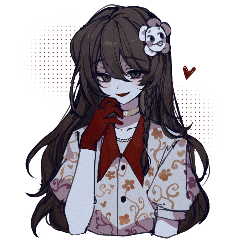 Safebooru - 1girl braid brown choker brown eyes brown hair buttons chinese commentary choker ...