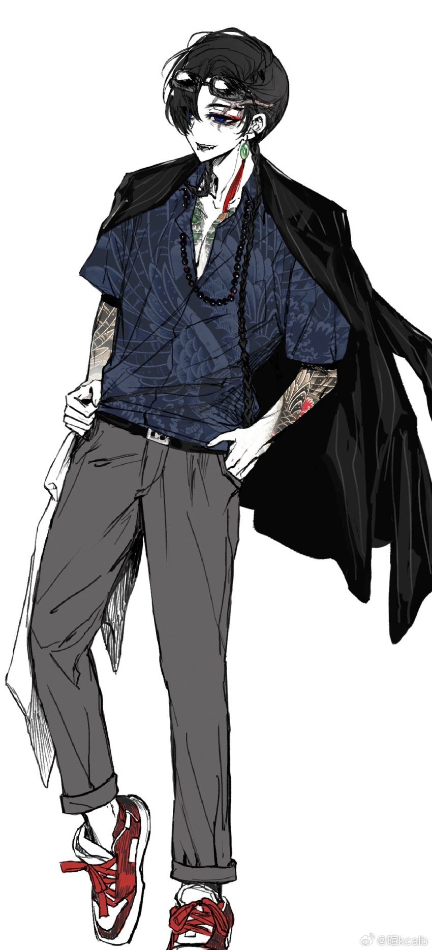 Safebooru - 1boy arm tattoo belt black belt black hair black jacket blue eyes blue shirt chinese ...