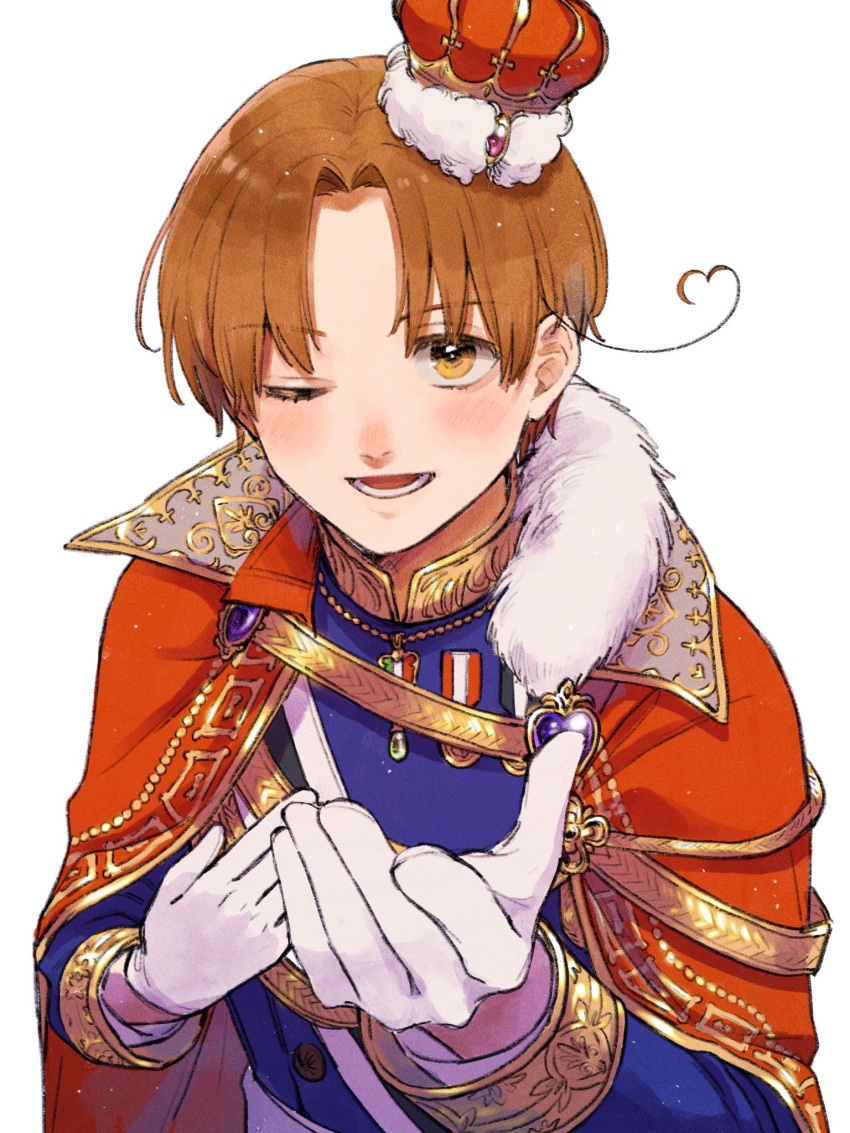 Safebooru - 1boy axis powers hetalia belt blue jacket buttons cape collared cape crown fur ...