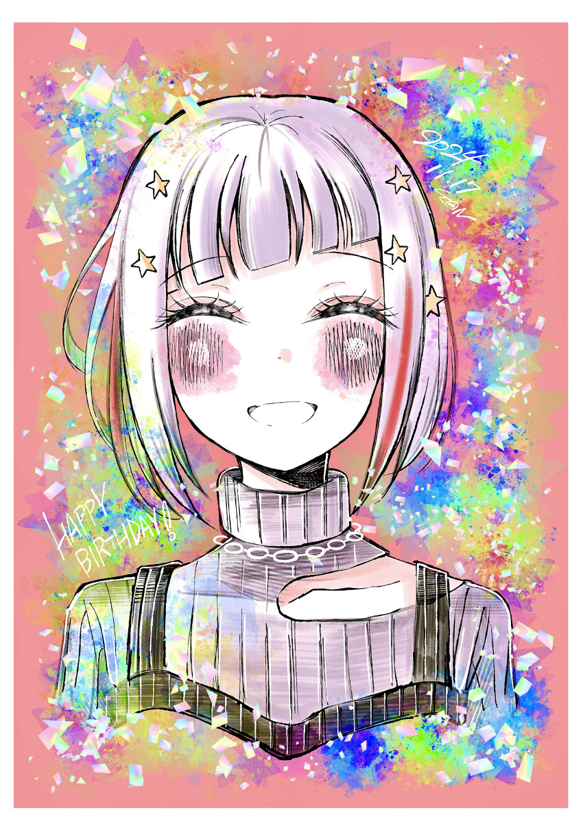 Safebooru - 1girl ^ ^ absurdres bob cut border closed eyes clothing ...