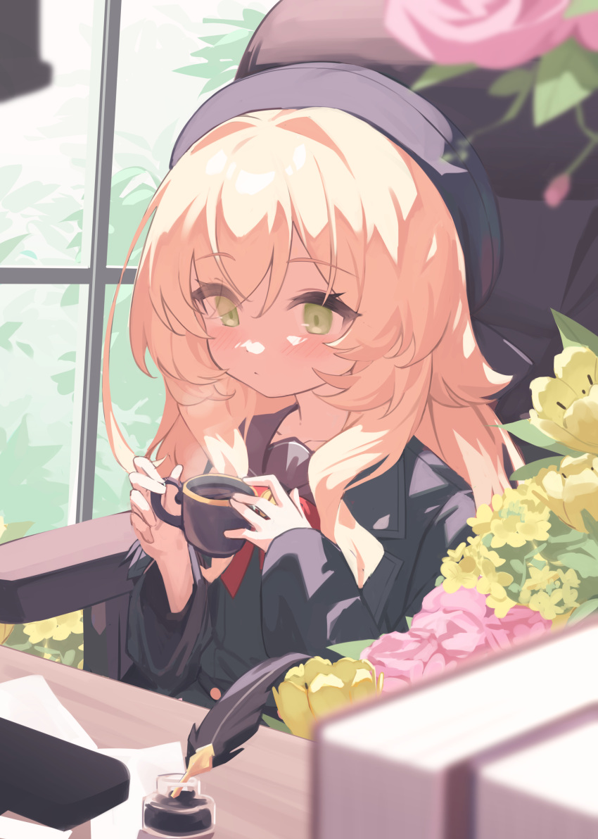 Safebooru - 1girl absurdres beret black coat black hat black sailor collar black shirt blonde ...