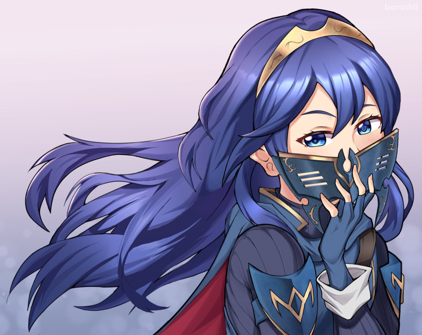 Safebooru - 1girl absurdres blue cape blue eyes blue gloves blue hair bonoshii brand of the ...