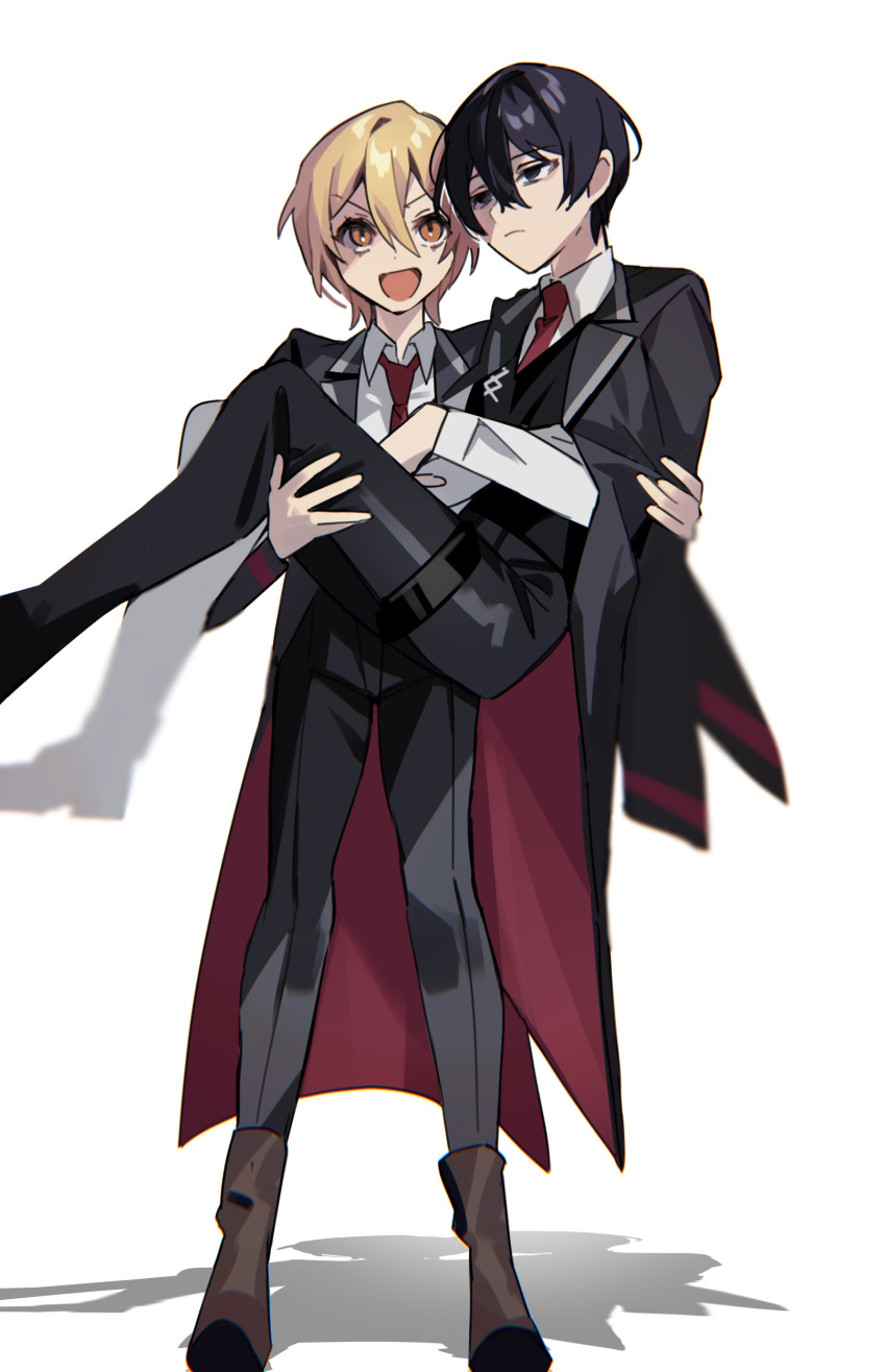 Safebooru - 1boy 1girl absurdres black eyes black hair black pants blonde hair brown footwear ...