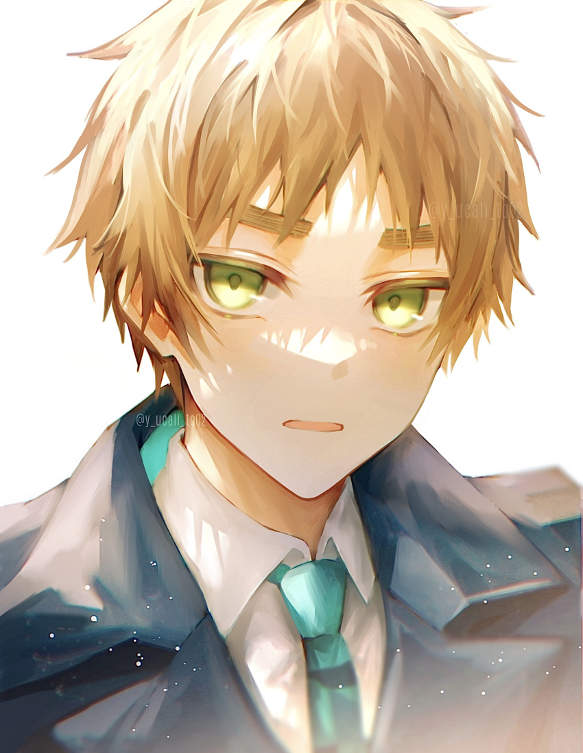 Safebooru - 1boy absurdres aqua necktie artist name axis powers hetalia black jacket blonde hair ...