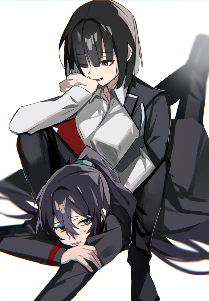 Safebooru - 1boy 1girl black coat black footwear black hair black pants bob cut coat highres ...