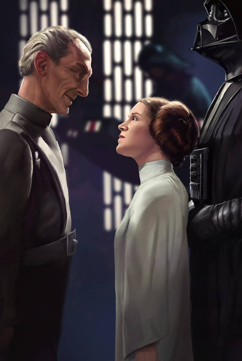 Safebooru - 1girl 3boys absurdres balance sheet blurry blurry background brown hair darth vader ...