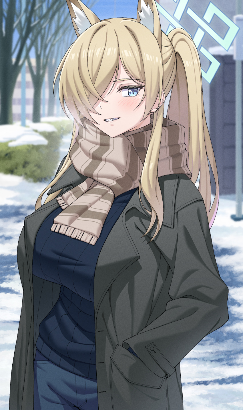 Safebooru - 1girl absurdres animal ear fluff animal ears black sweater blonde hair blue archive ...