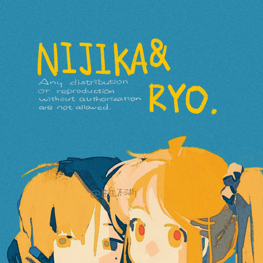 Safebooru - 2girls ahoge blonde hair blue background blue hair bocchi the rock! character name ...