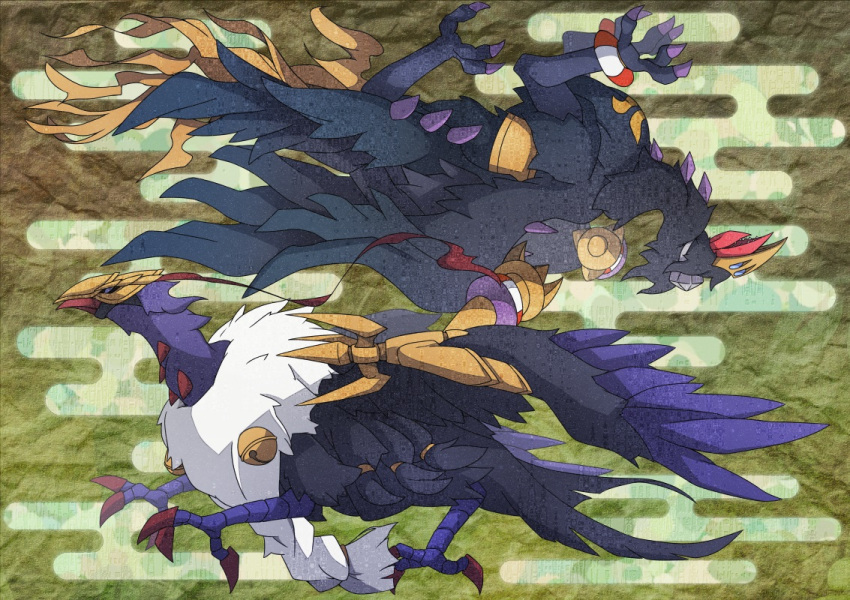 Safebooru Beak Bell Bird Black Feathers Brown Background Commentary 2418
