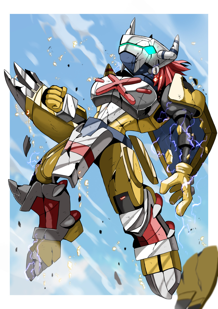 Safebooru - 1boy absurdres armor battle damage broken armor claw (weapon) electricity glowing ...