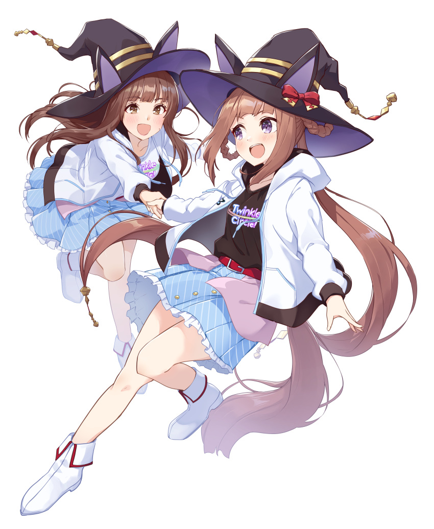 Safebooru - 2girls absurdres alternate costume belt blush breasts brown eyes brown hair ...
